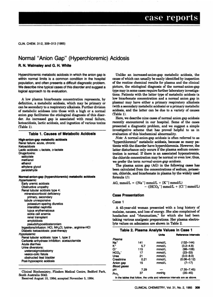 Normal Anion Gap | PDF | Renal Function | Kidney