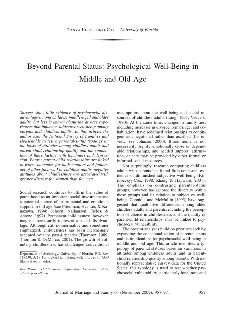 Psychological Well Being | PDF | Well Being | Parenting