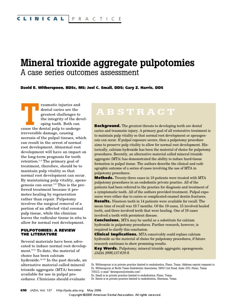 Mineral Trioxide Aggregate Pulpotomies: A Case Series Outcomes ...