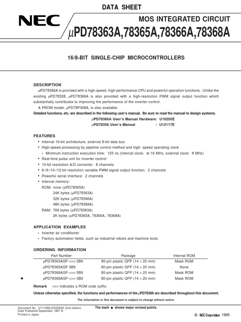 PD78363A, 78365A, 78366A, 78368A: Mos Integrated Circuit | Download Free PDF | Random Access ...