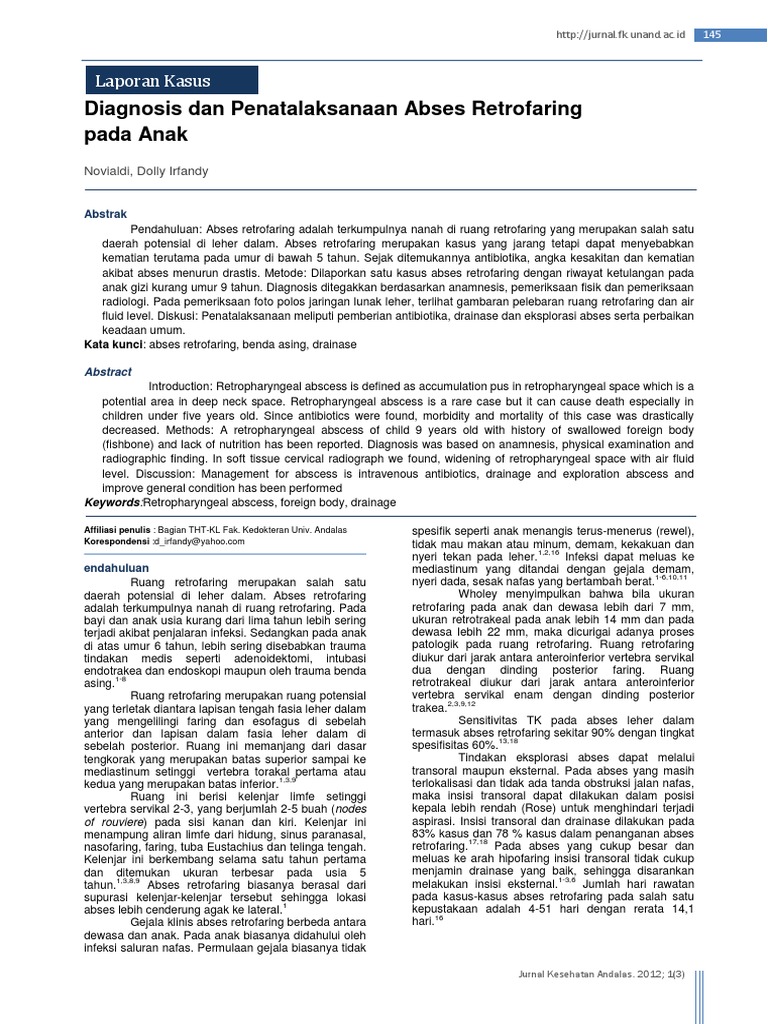 Diagnosis Dan Penatalaksanaan Abses Retrofaring Pada Anak | PDF