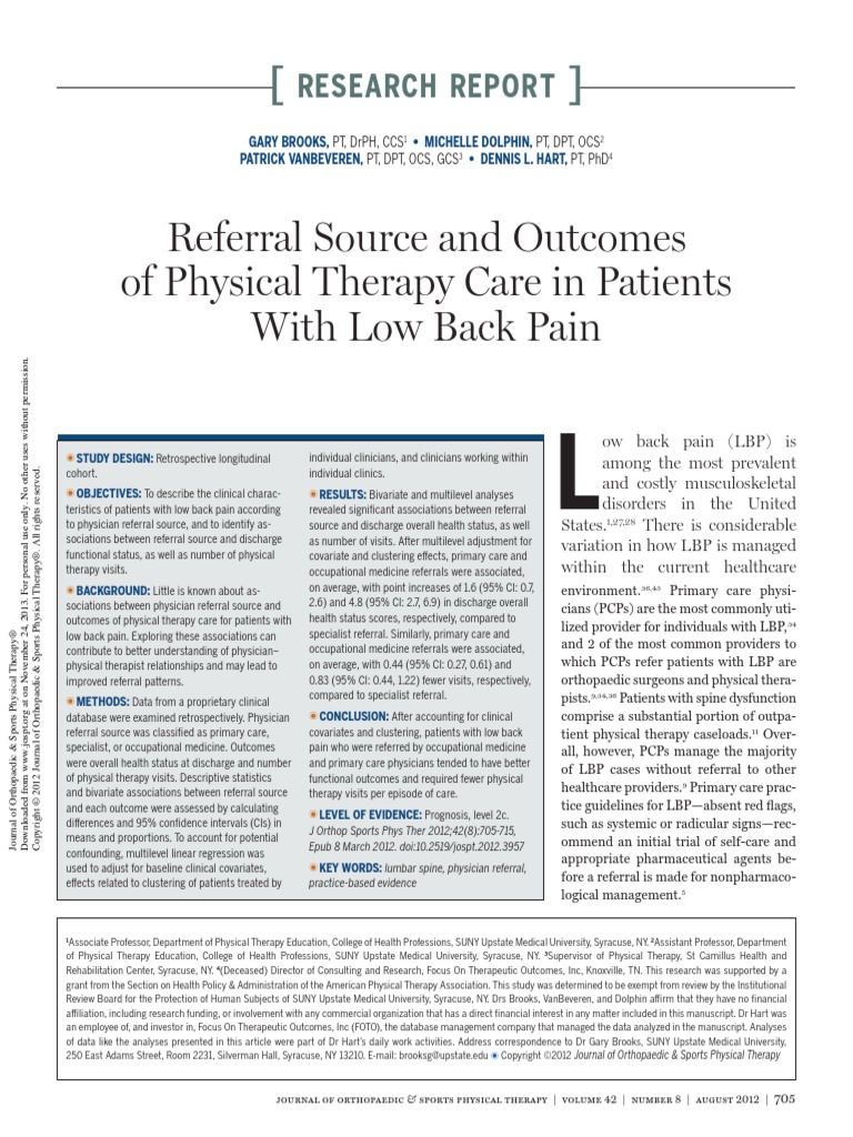 Referral Source and Outcomes of Physical Therapy Care in Patients With ...