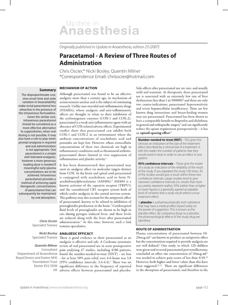 Paracetamol A Review of Three Routes of Administration | PDF ...