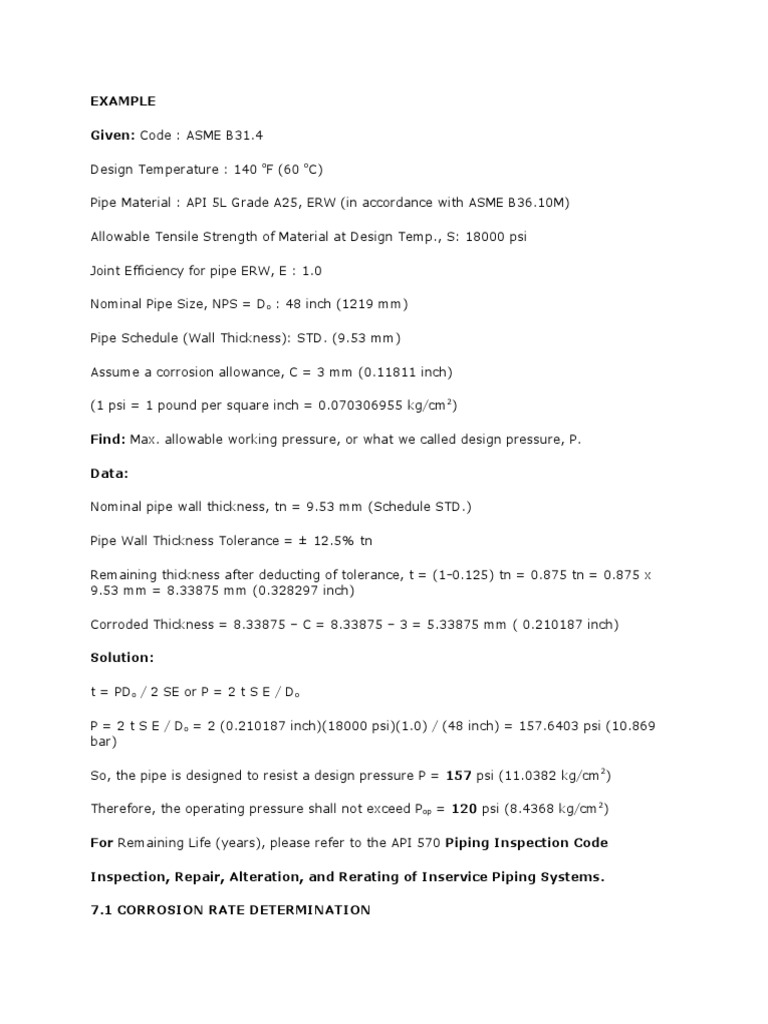API579 EXAMPLE Calculations | PDF | Corrosion | Materials