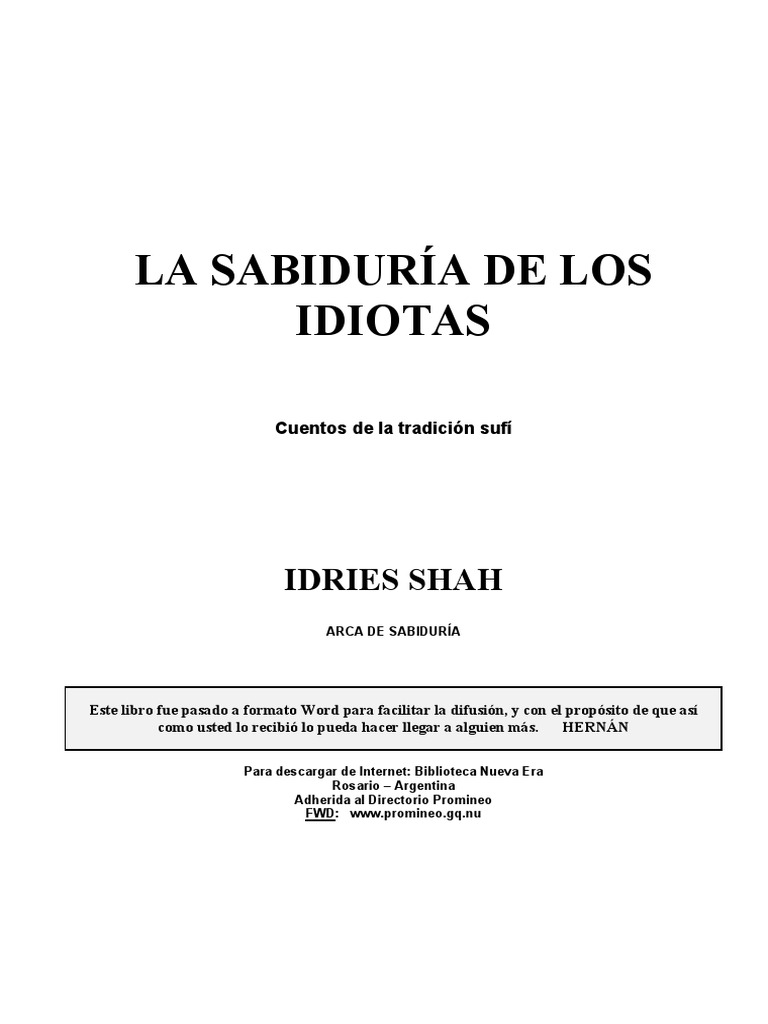 Shah, Idries - La Sabiduría de Los Idiotas (Libros en Español - Sufismo ...
