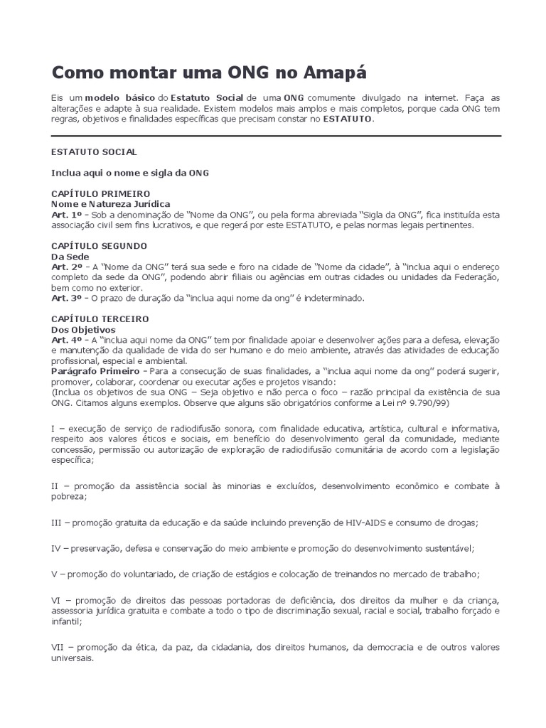 Modelo de Estatuto de Ong | Organização Não-Governamental | Conselho de ...