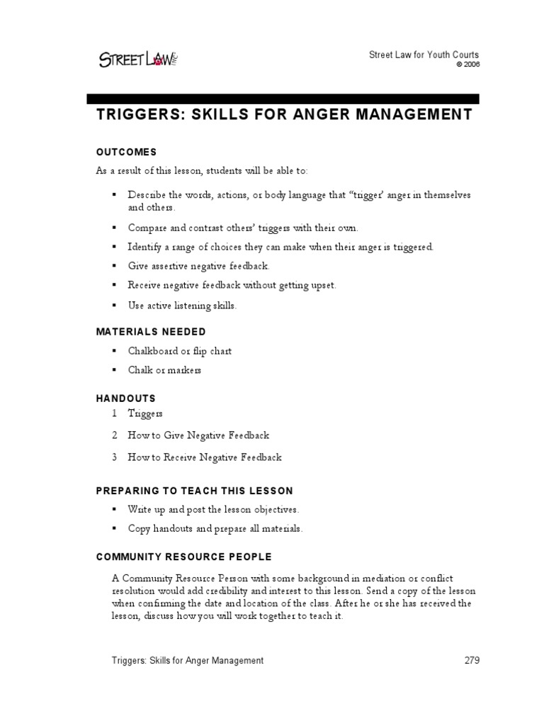 Triggers: Skills For Anger Management: Outcomes | PDF | Anger ...