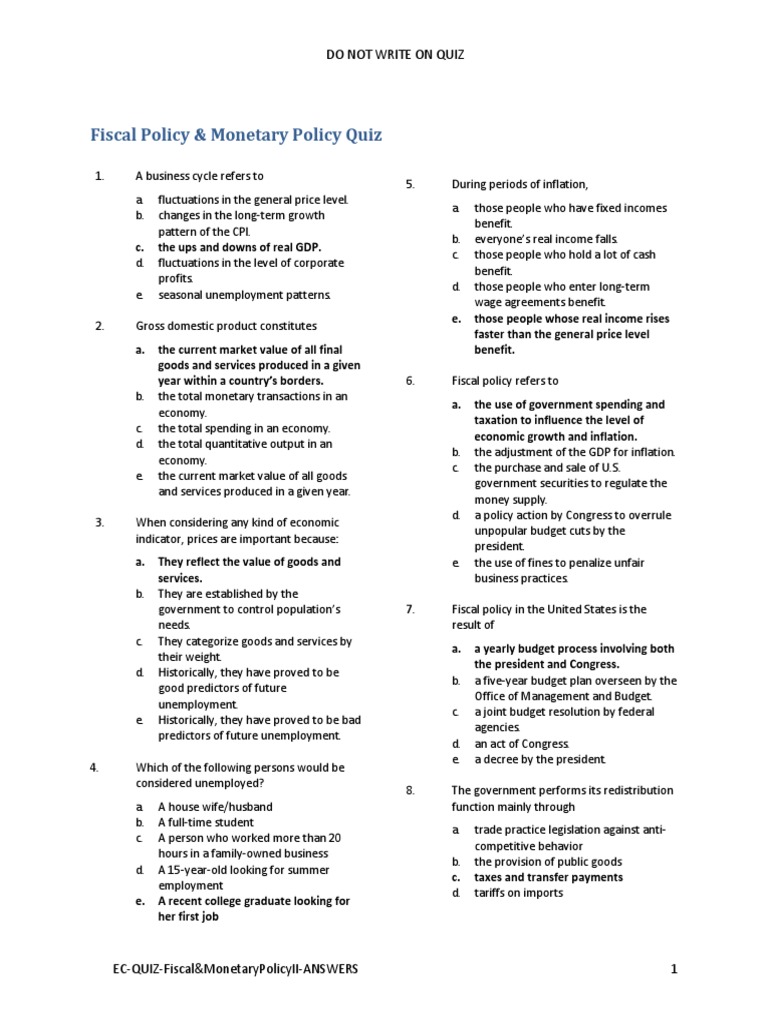 Ec Quiz Fiscal&Monetarypolicyii Answers | Download Free PDF | Fiscal ...