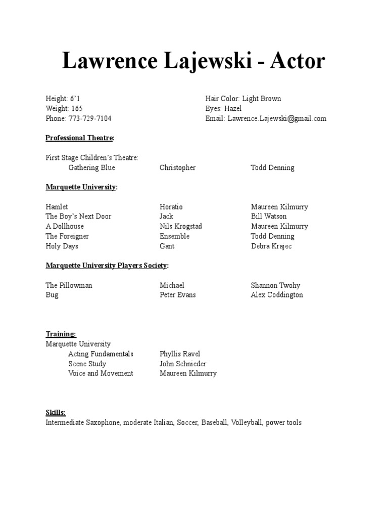 Lawrence Lajewski - Actor Profile | PDF | Mystery, Thriller & Crime Fiction