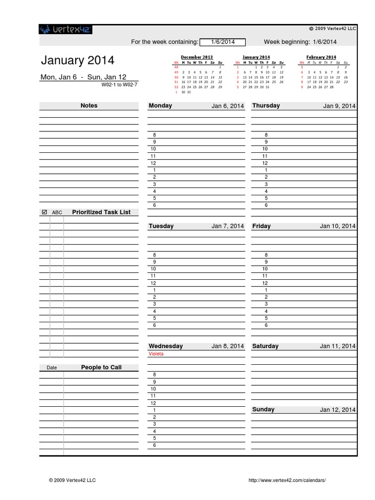 January 2014: Mon, Jan 6 - Sun, Jan 12 | PDF | Workweek And Weekend ...
