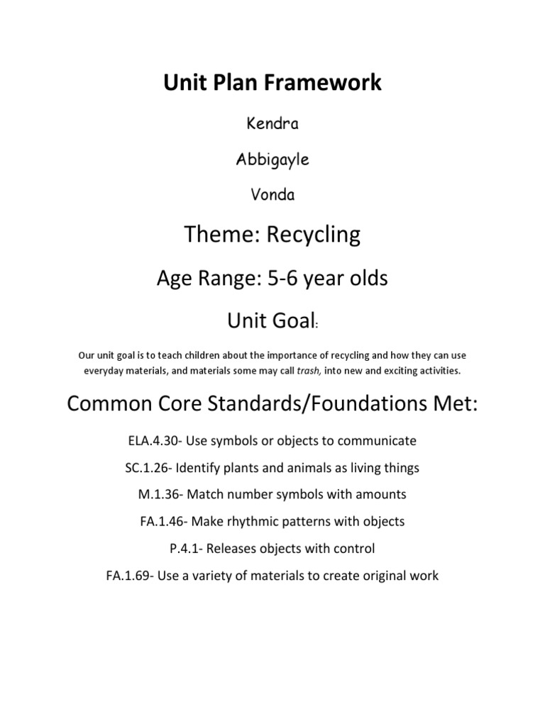 Recycling Unit Plan for Ages 5-6 | PDF | Recycling | Paper