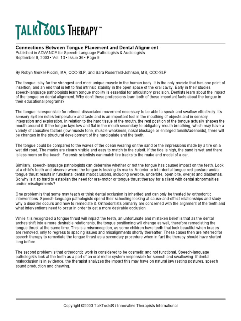 Tongue Placement and Dental Alignment | PDF | Speech Language Pathology ...