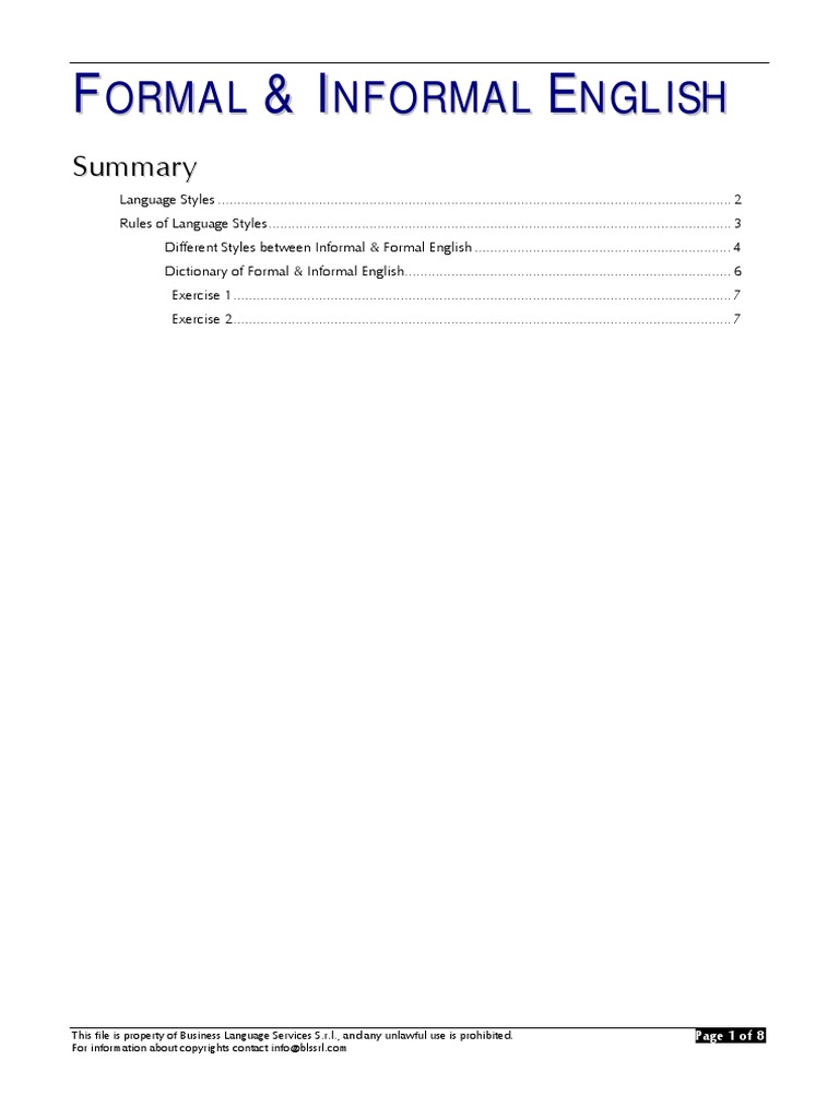 Formal Informal English +exercises | PDF | English Language ...