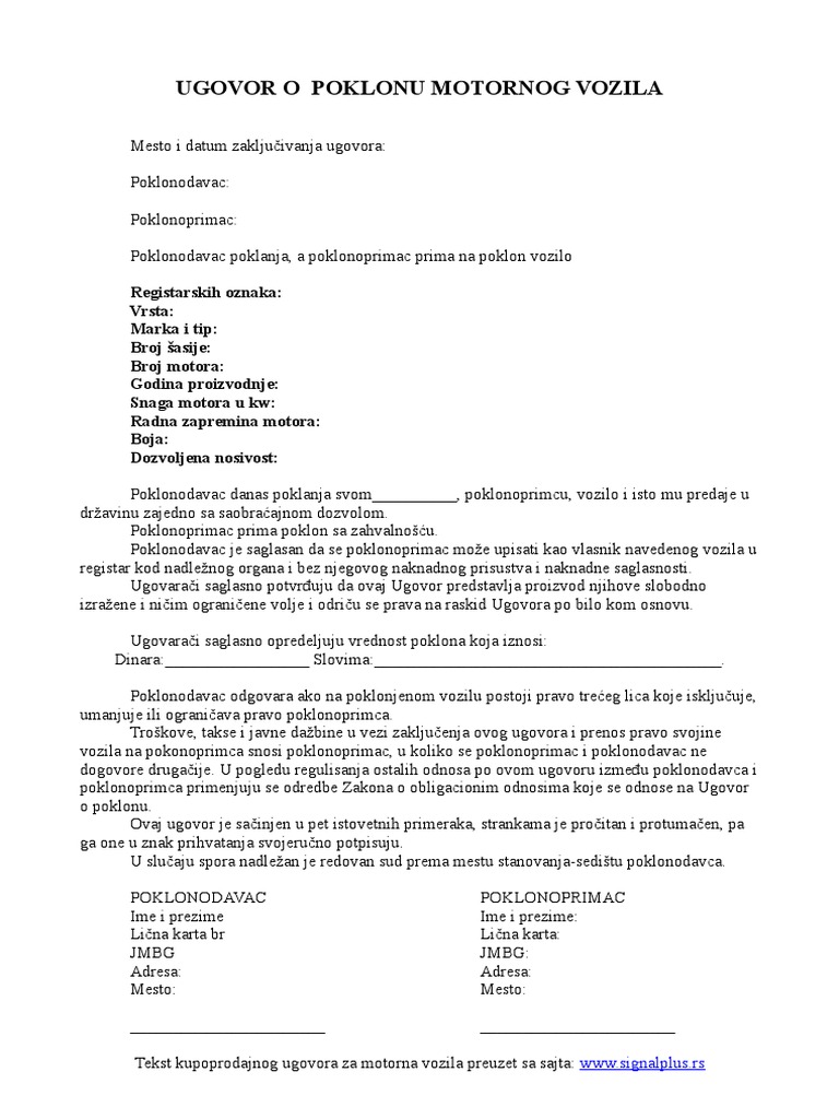 12 Ugovor o Poklonu Vozila | PDF