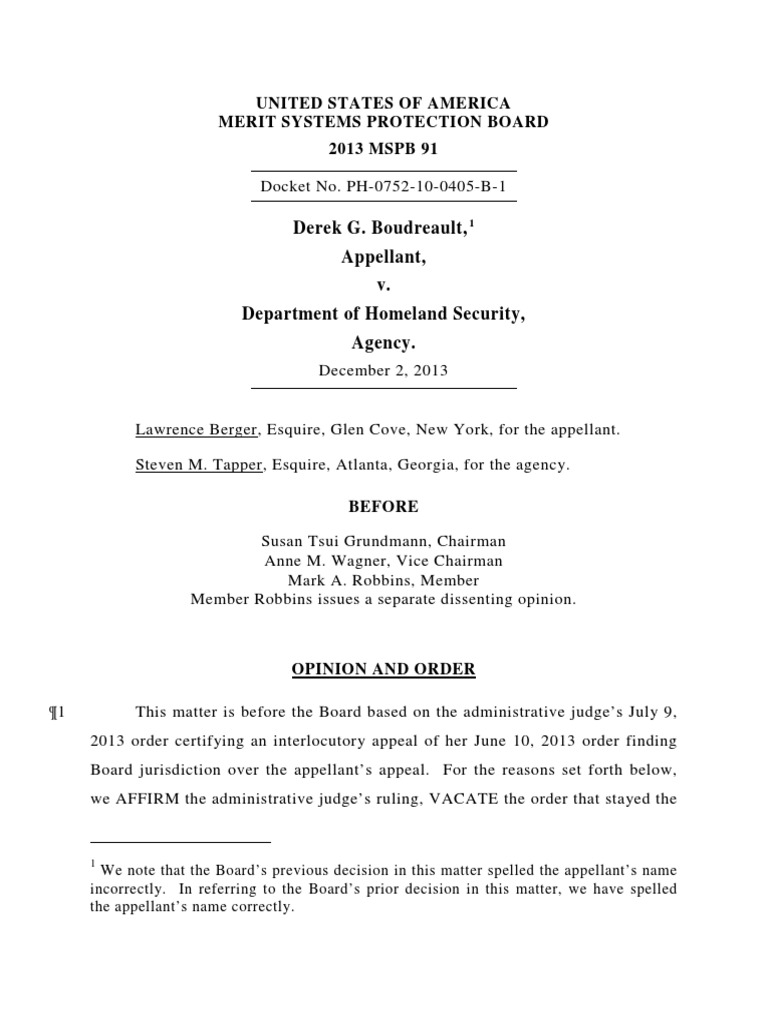 Boudreault v. Department of Homeland Security | PDF | Interlocutory ...