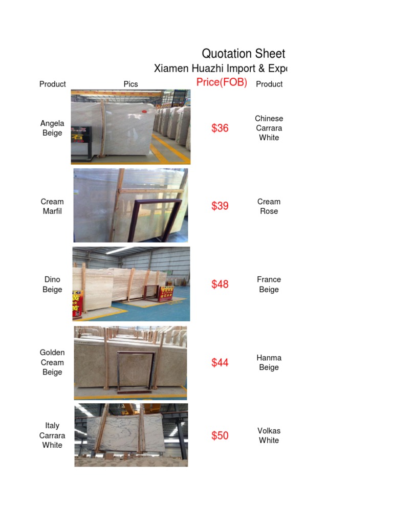 Quotation Sheet: Xiamen Huazhi Import & Export Co.,Ltd | PDF | Cooking ...