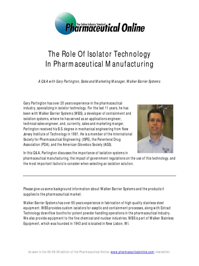 The Role of Isolator Technology in Pharmaceutical Manufacturing | PDF ...