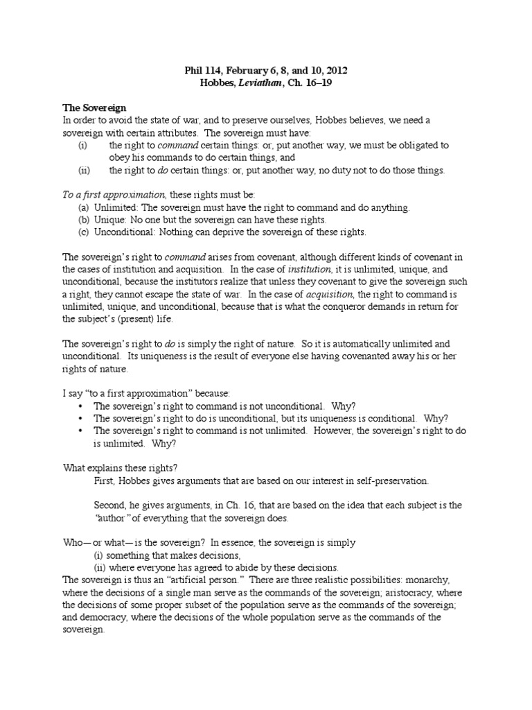 Hobbes On The Sovereign | PDF | Sovereignty | Covenant (Biblical)