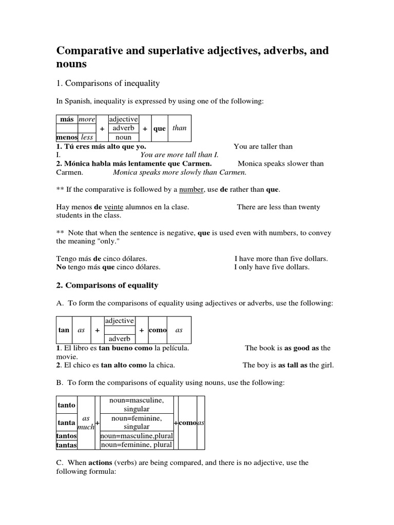 Spanish Comparative and Superlative Guide | PDF | Adjective | Morphology