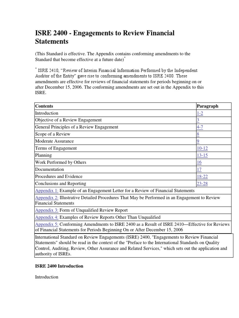 ISRE 2400 - Engagements To Review Financial Statements: Paragraph | PDF ...