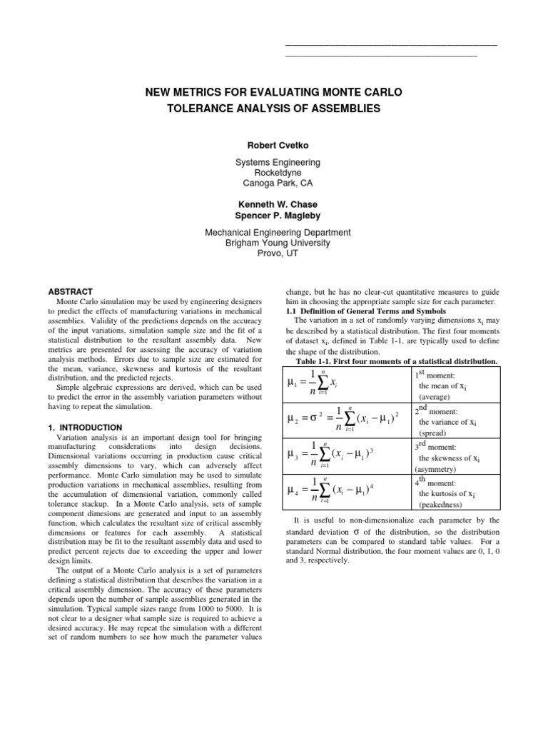 New Metrics For Evaluating Monte Carlo Tolerance Analysis of Assemblies | PDF | Errors And ...