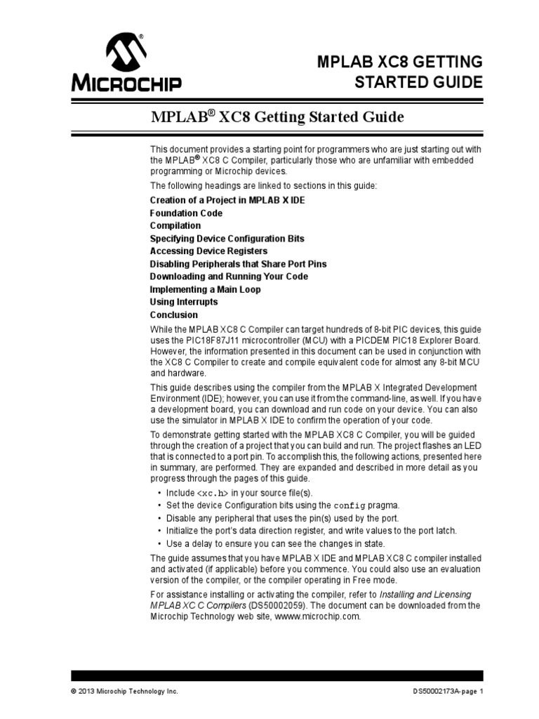 Mplab Xc8 Getting Started Guide Mplab XC8 Getting Started Guide | PDF | Pic Microcontroller | C ...