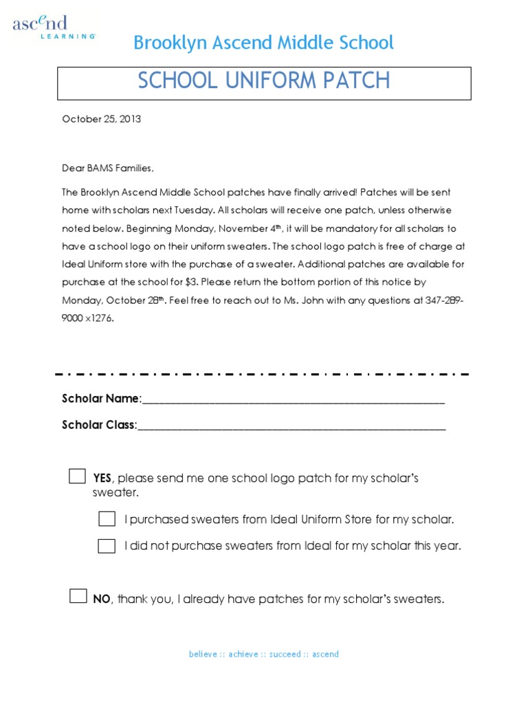 Brooklyn Ascend School Uniform Patch Info | PDF