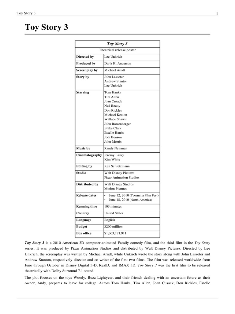 Toy Story 3 | PDF | Pixar | Cinema