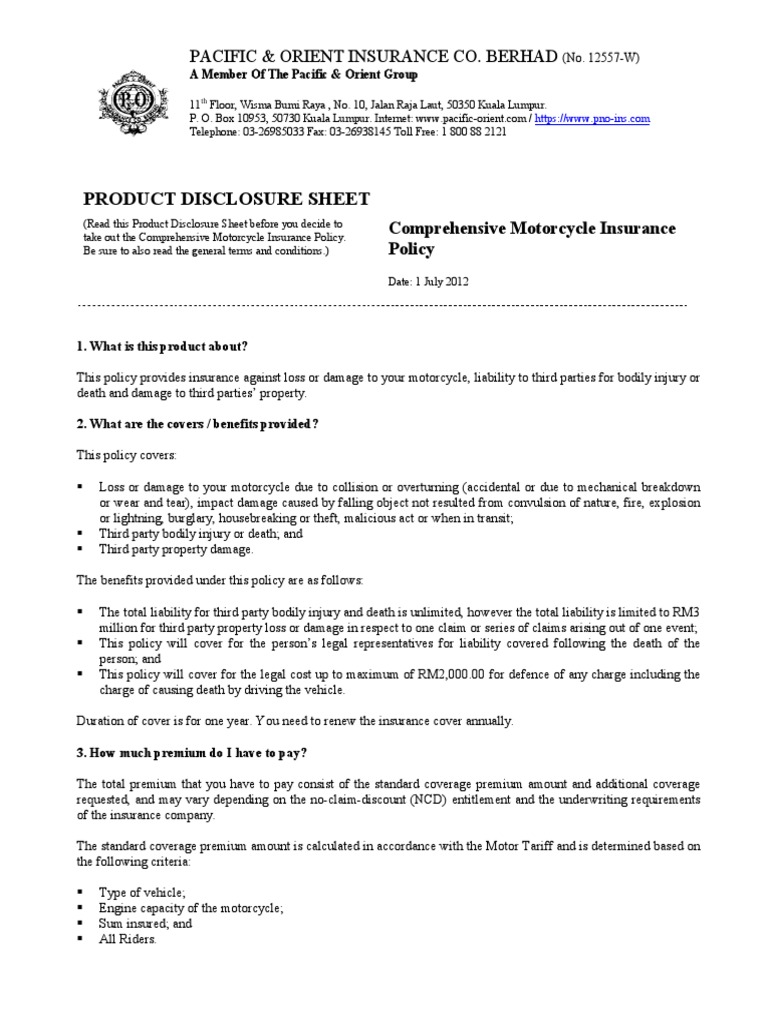 PO Comprehensive Motorcycle | PDF | Vehicles | Insurance