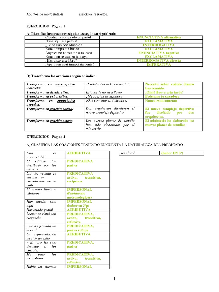 Sintaxis Simple. Corregidas PDF | PDF | Asunto (gramática) | Predicado (Gramática)