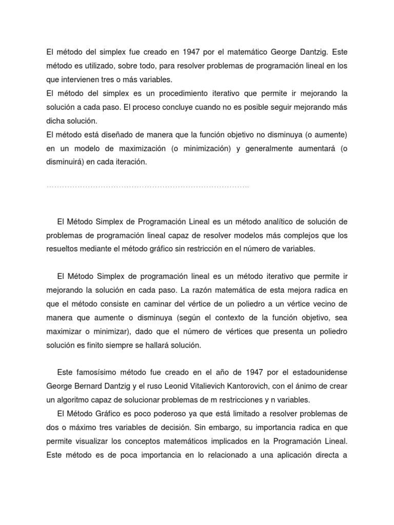 El Método Del Simplex Fue Creado en 1947 Por El Matemático George ...