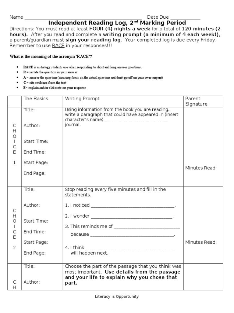 Independent Reading Log 2 | PDF