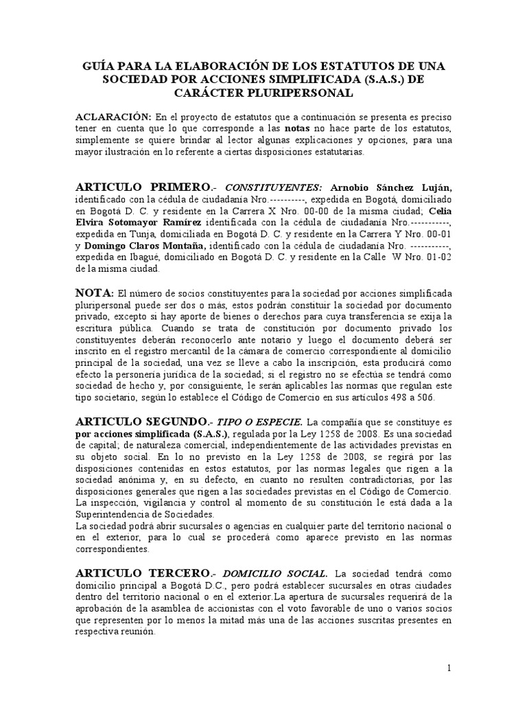 Guía Para La Elaboración De Los Estatutos De Una Sociedad Por Acciones ...