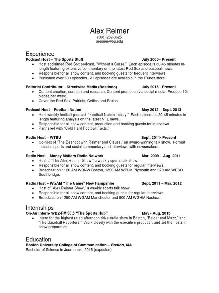 Alex Reimer Active Resume | PDF | Art