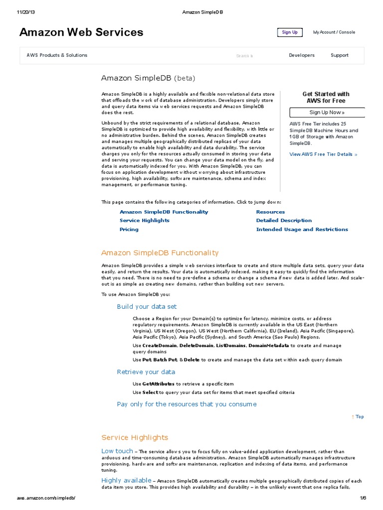 Amazon SimpleDB | PDF | Amazon Web Services | Databases