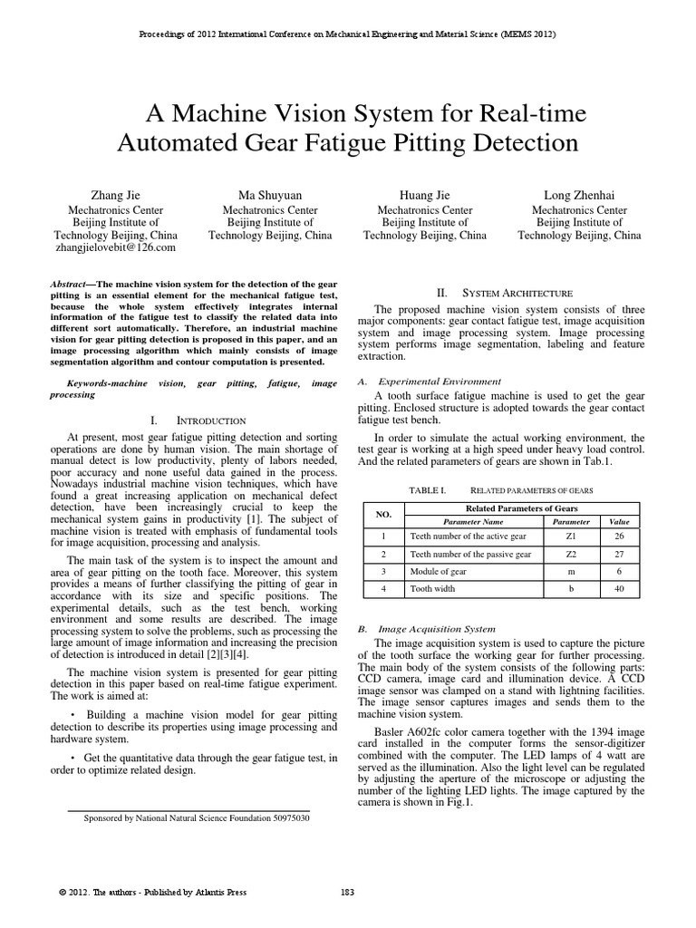A Machine Vision System For Real-Time Automated Gear Fatigue Pitting ...