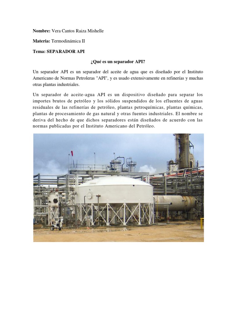 Separador API | Aguas residuales | Refinería de petróleo