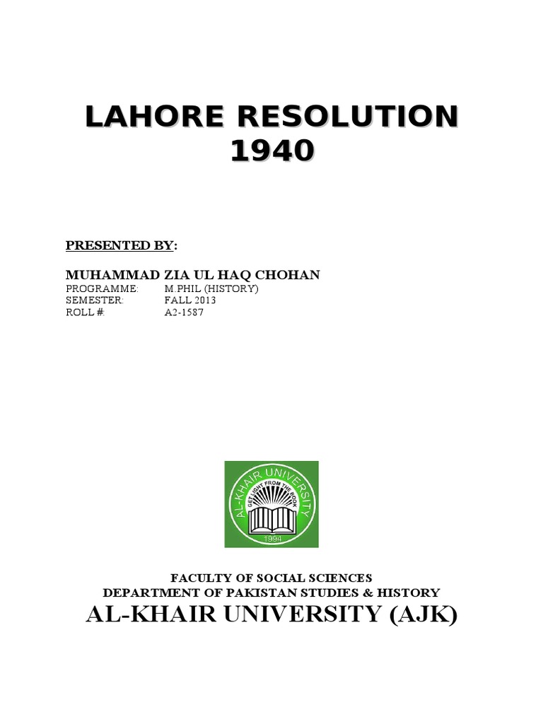 Lahore Resolution 1940 | PDF | All India Muslim League | Muhammad Ali ...