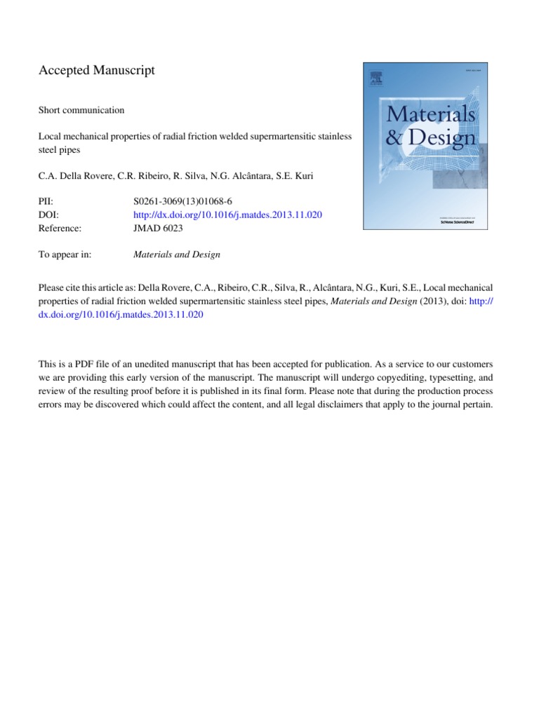 Local Mechanical Properties of Radial Friction Welded Supermartensitic ...