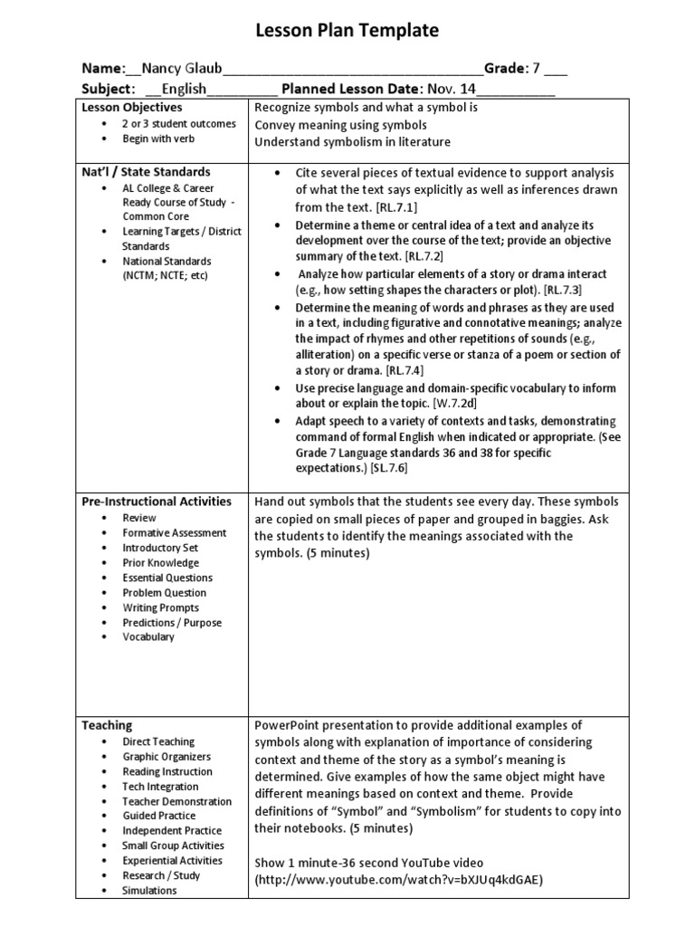 Educ556 Symbolism Lesson Plan | PDF | Lesson Plan | Symbols