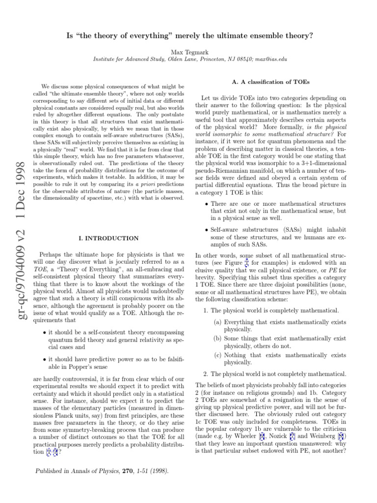 Theory of Everything - Tegmark PDF | PDF | Axiom | Group (Mathematics)