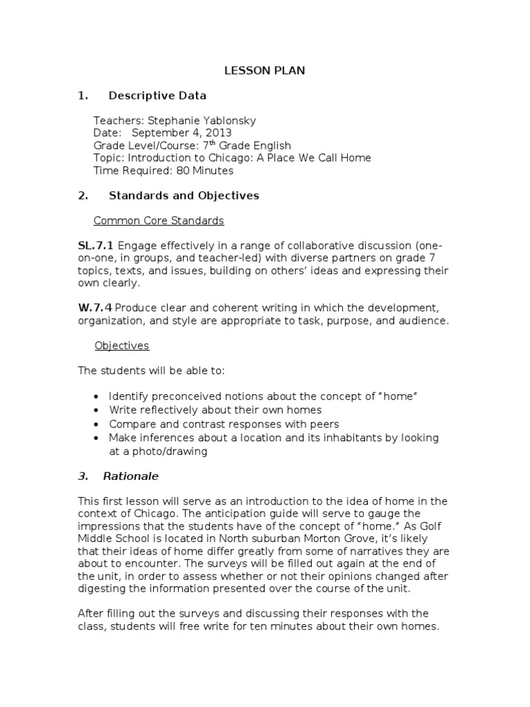 Chicago Home Exploration Lesson Plan | PDF | Pedagogy | Communication