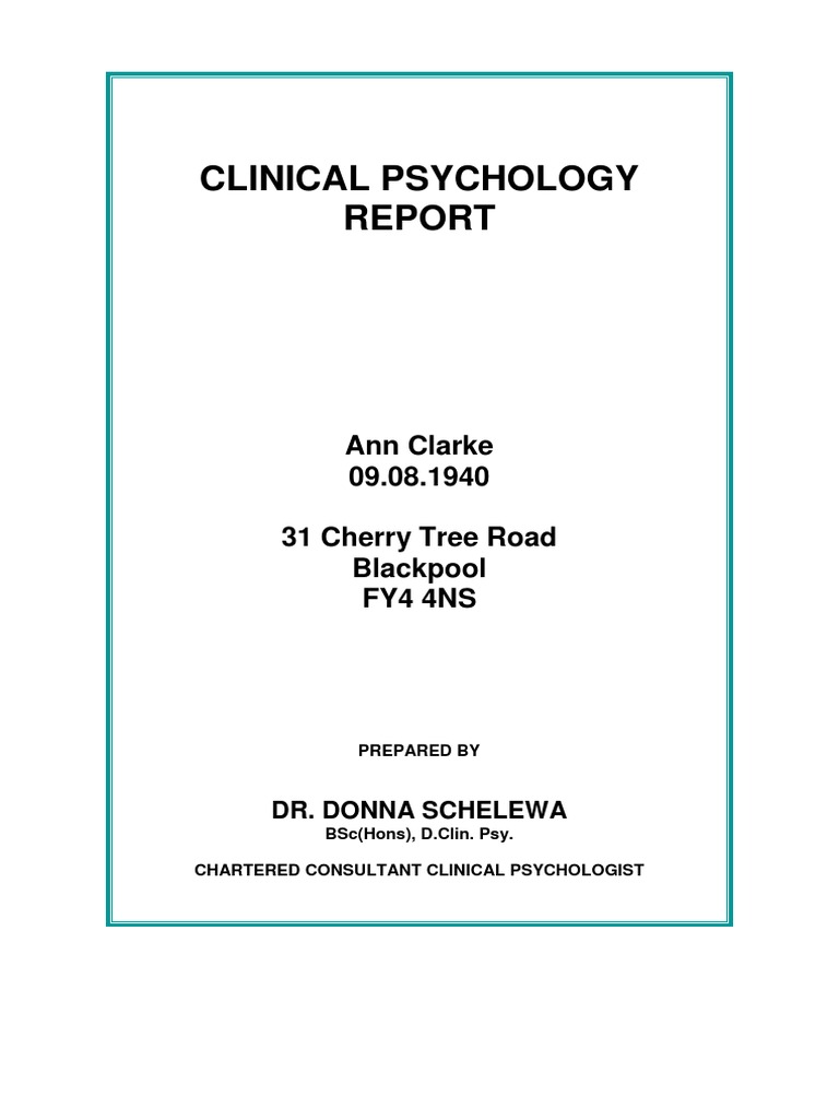 Clinical Psychology Report | Memory | Clinical Psychology