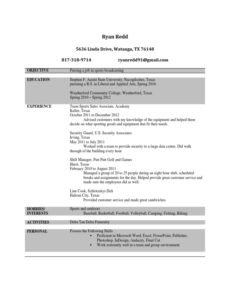 Sports Broadcasting Career Resume | PDF