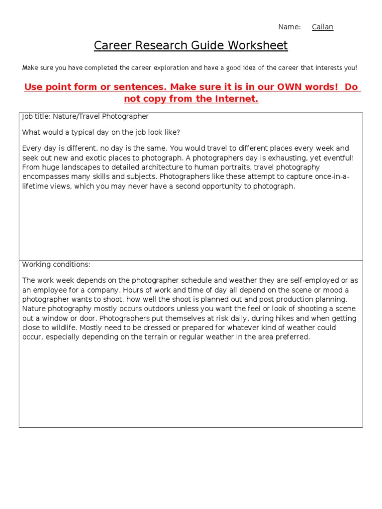 Career Research Guide Worksheet2013 | PDF | Further Education