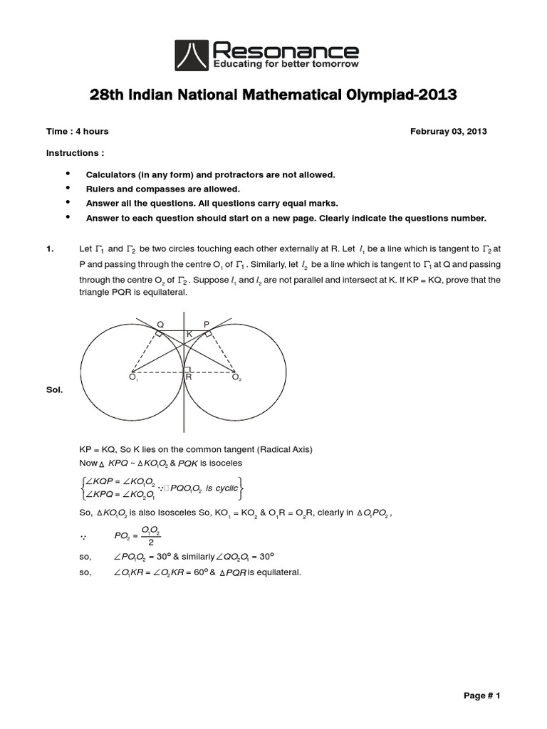 INMO 2013 Test Paper Solution | PDF | Triangle | Elementary Geometry