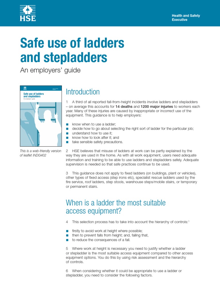 Safe Use of Ladders and Stepladders - An Employers Guide | PDF | Ladder ...