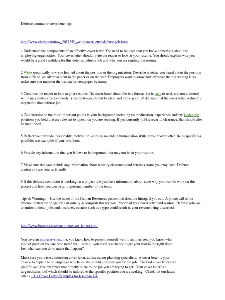 Defense Contractor Cover Letter Guide | PDF | Résumé | Security Guard