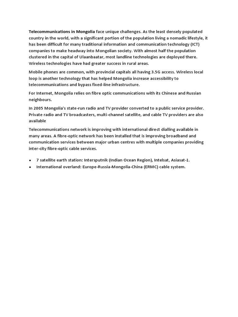 Telecommunications in Mongolia | PDF