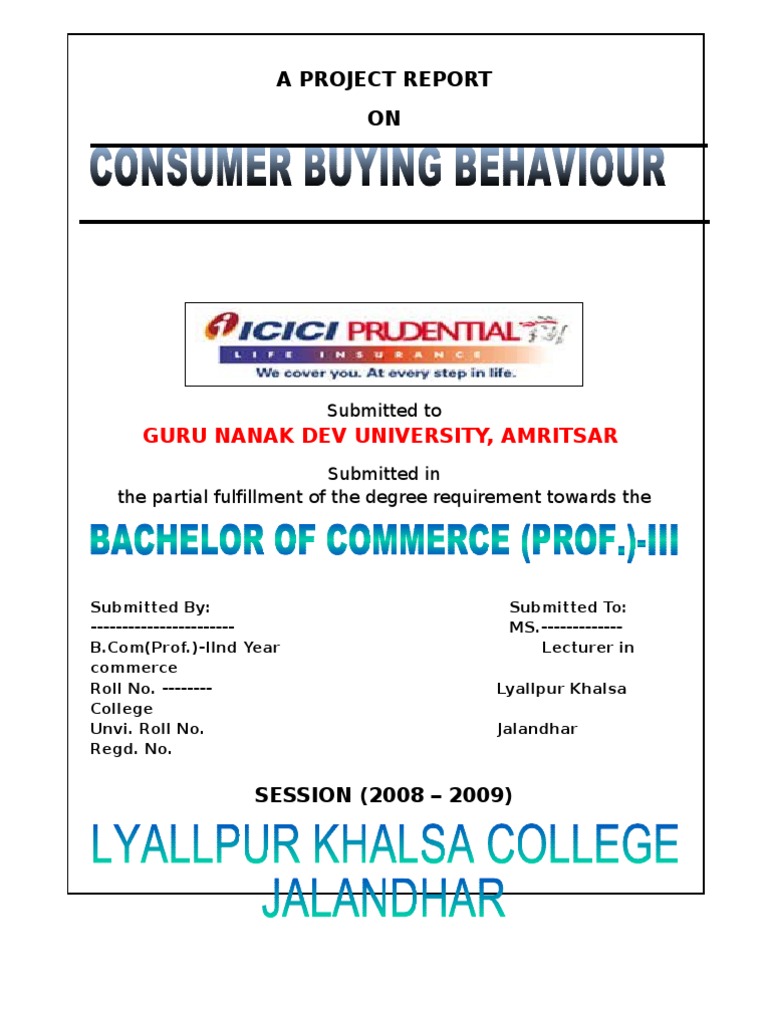 Consumer Buying Behaviour Project Report | PDF | Business
